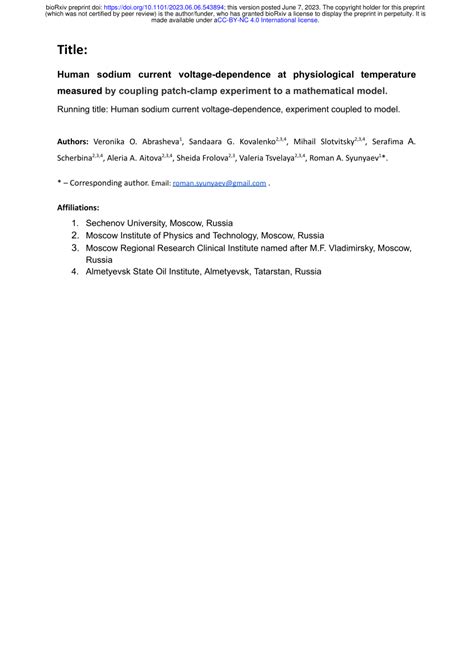 Pdf Human Sodium Current Voltage Dependence At Physiological