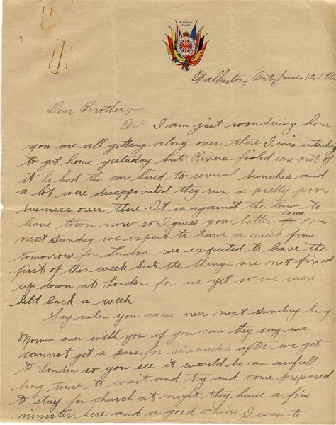 Letters From World War One June 12 1916 Walkerton Ontario