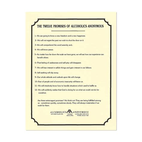 12 Promises Laminated 85 X 11 Alcoholics Anonymous Cleveland