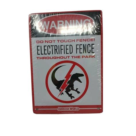 Art Jurassic World Warning Sign Do Not Touch Fence Electrified Fence