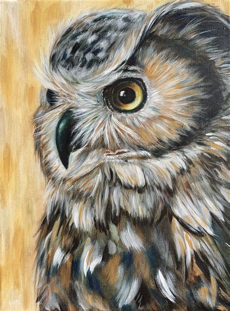 Owl On Gold By Eva Chen In 2023 Owl Painting Acrylic Owl Painting