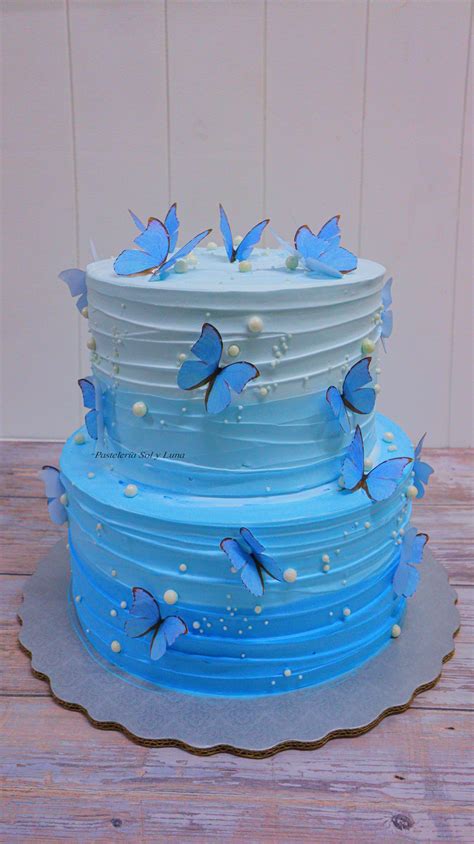Pastel De Mariposas Azules Tortas De Xv Celeste Pastel Decoracion