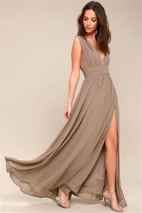 Taupe Gown Maxi Dress Sleeveless Maxi