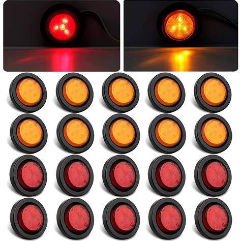 20pcs 2 Inch Round Led Marker Lights 4 Led 10 Amber