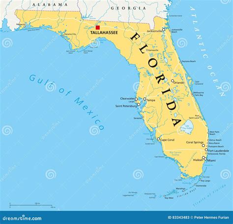 Floryda Polityczna Mapa Ilustracja Wektor Ilustracja Złożonej Z Mapa