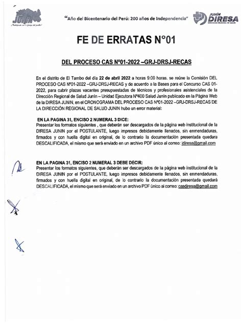 Fe De Erratas N 01 Cas No01 2022 Pdf