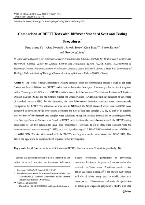 Pdf Comparison Of Rffit Tests With Different Standard Sera And Testing Procedures