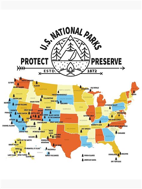 All 63 Us National Parks Map Us National Park Hiking Map Poster