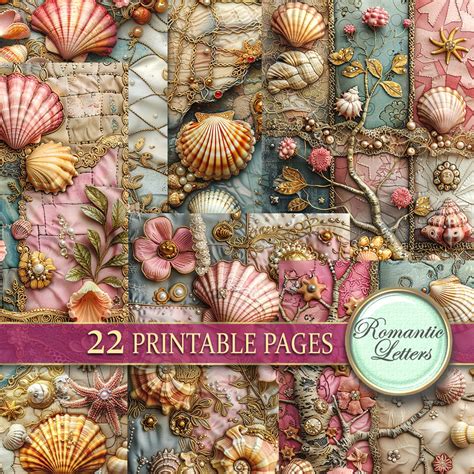 Shells And Pearls Digital Printable Junk Journal Pages Scrapbook Paper