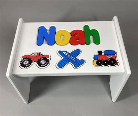 Personalized Name And Symbol Puzzle Stool White