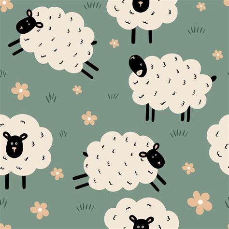 Seamless Pattern With Cute Sheep And Flowers 55982546 Vector Art At