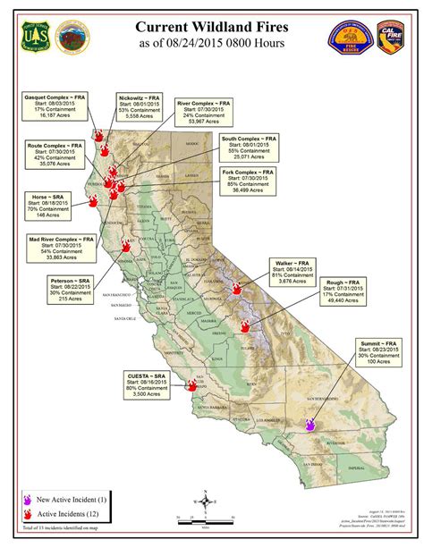 Cal Fire Monday Morning August 24 2015 Report On Wildfires In