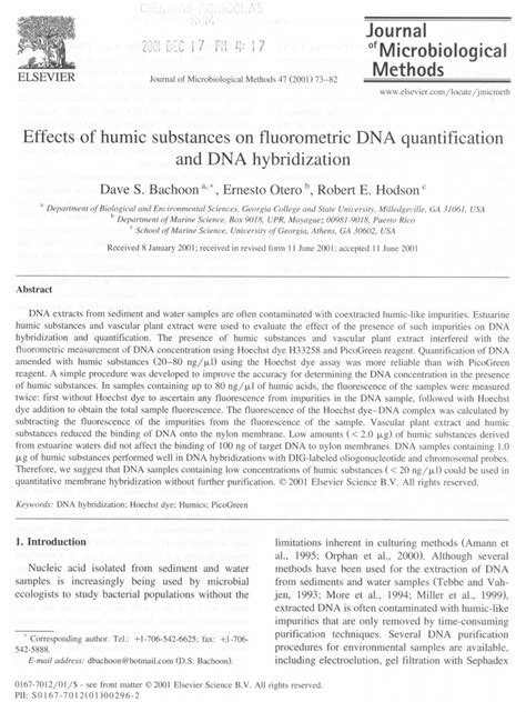 Pdf Effects Of Humic Substances On Fluorometric Dna Quantification