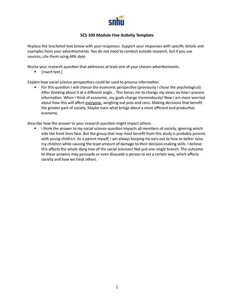 Scs 100 Module Five Activity Template Scs 100 Module Five Activity