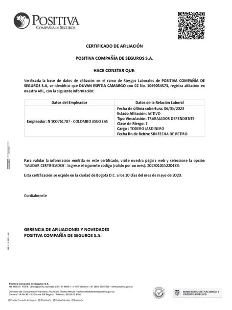 Certificadotrabajador 1 Arl Duvan Pdf
