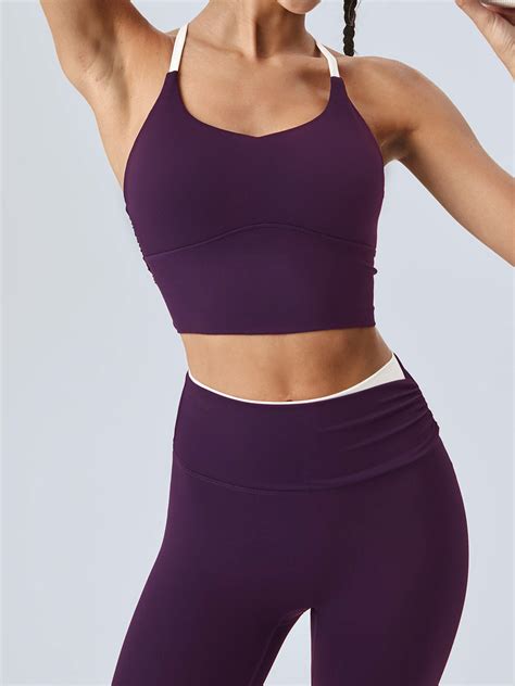 Purple Halter Sports Bra Light Support And Reviews Purple