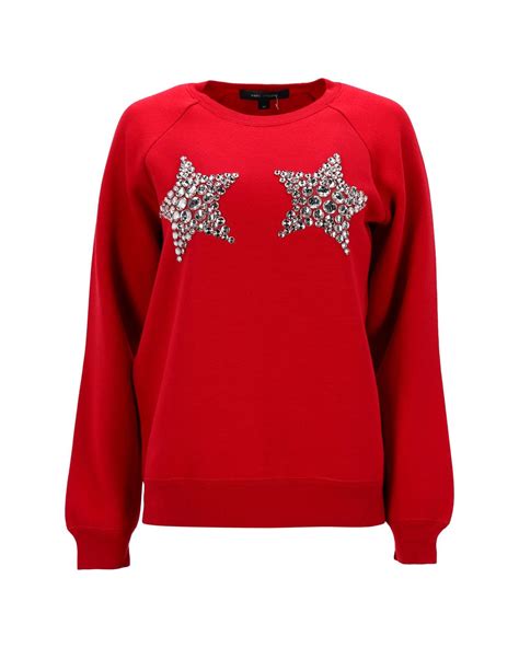 Marc Jacobs Red Preloved Crystal Embellished Star Sweatshirt Wo Red