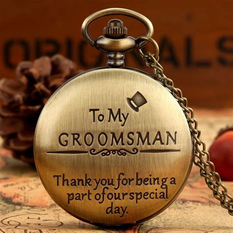 To My Groomsman Thank You Pocket Watch Vintage Bronze And Black