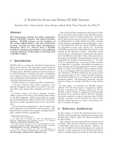 Pdf A Testbed For Secure And Robust Scada Systems