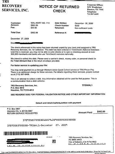 Returned Check Letter Template