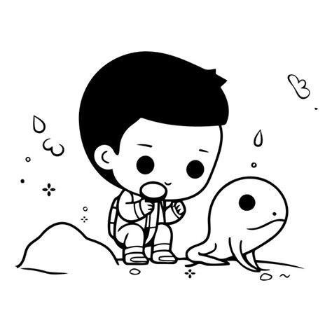 Premium Vector Cute Little Boy Playing With A Seal In Cartoon Style