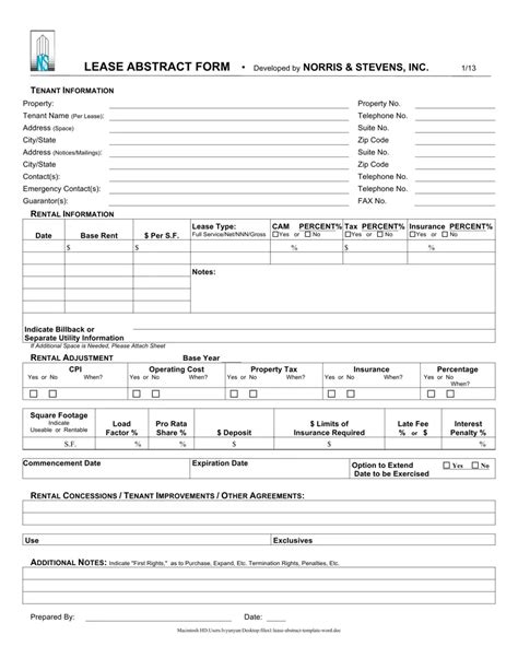 Lease Abstract Form ≡ Fill Out Printable Pdf Forms Online