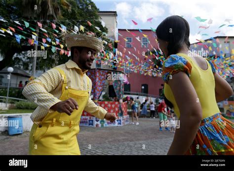Salvador Bahia Brazil June 24 2022 Couple With Typical Clothes