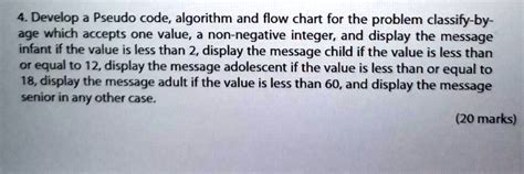 SOLVED Develop A Pseudocode Algorithm And Flowchart For The Problem Classify By Age Which