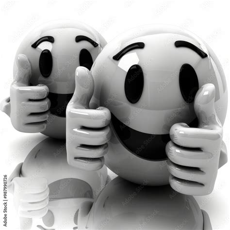 Two 3d White Thumbs Up Emoticons On A White Background The Emoticons