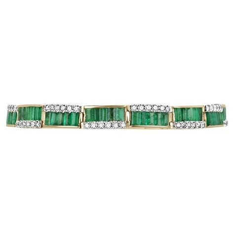1106tcw 14k Natural Vivid Green Emerald Baguette Cut And Diamond