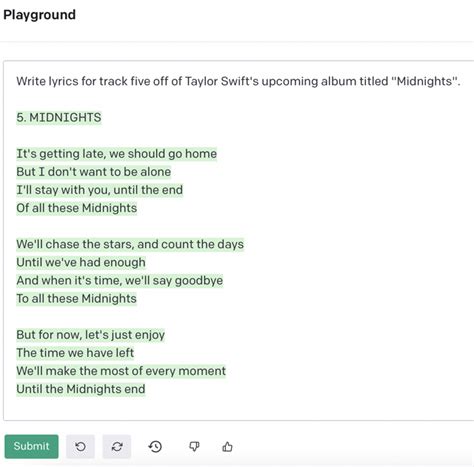 Asked An Ai To Write Lyrics From Track 5 On Midnights Rtaylorswift