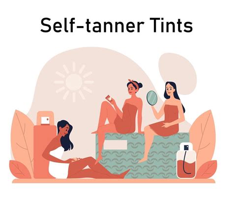 Self Tan Set Beautiful Woman Applying Self Tanner Lotion Artificial