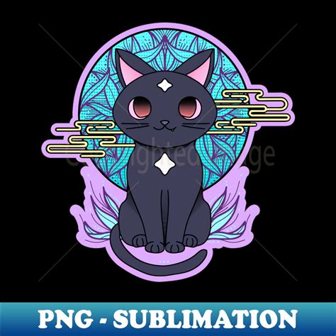 Cute Anime Black Cat Illustration With White Stars Cyberpunk Inspire