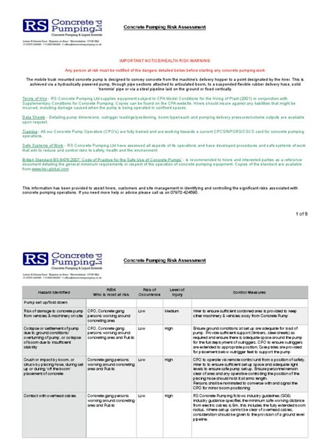 Concrete Pumping Safety Risk Assessment Pdf Concrete Pump