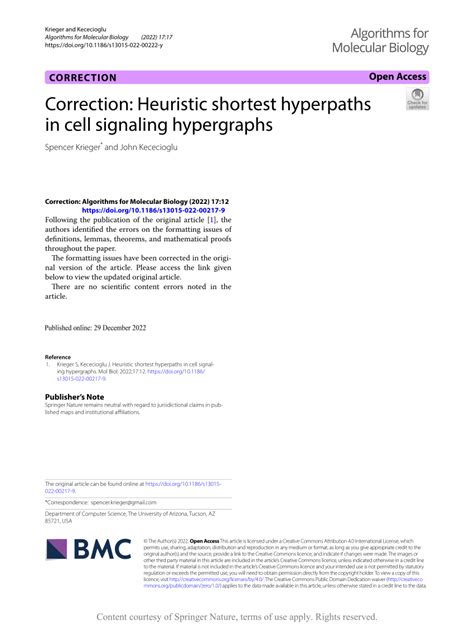 Pdf Correction Heuristic Shortest Hyperpaths In Cell Signaling