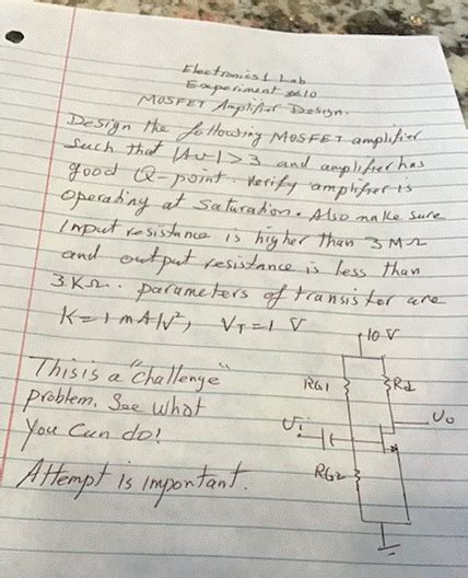 Solved Electroniest Lab Experiment 610 Mosfet Amplifier Design