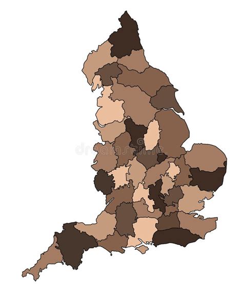 Brown Map Of England With Borders Of The Ceremonial Counties And Different Colour United