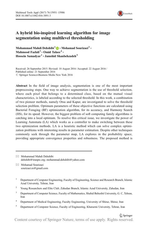 A Hybrid Bio Inspired Learning Algorithm For Image Segmentation Using