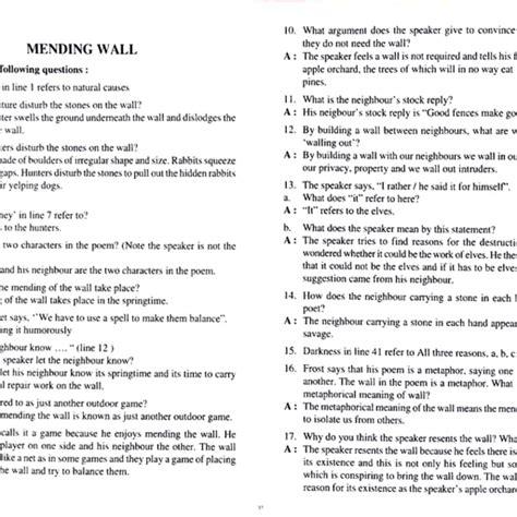 Mending Wall Notespdf English First Language Notes Teachmint