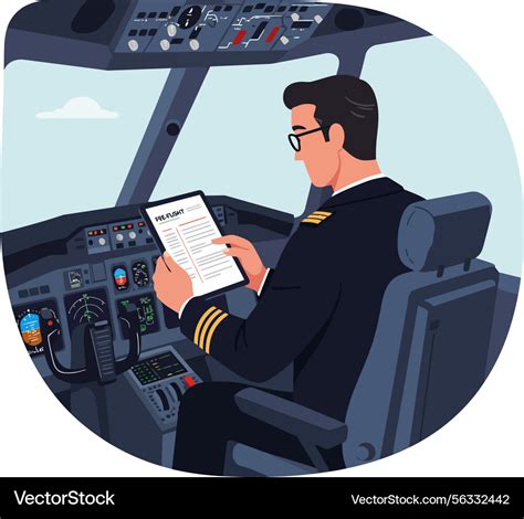 Pilot Studying Flight Plan In Cockpit Royalty Free Vector