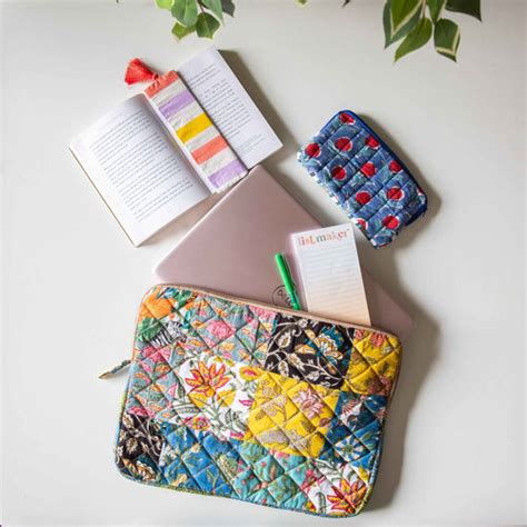 Multi Color Blockprinted Patchwork Laptop Sleeve House Of Ekam