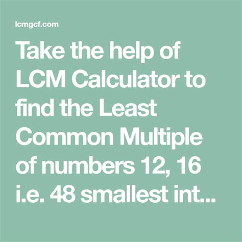 Find The Least Common Multiple With Lcm Calculator