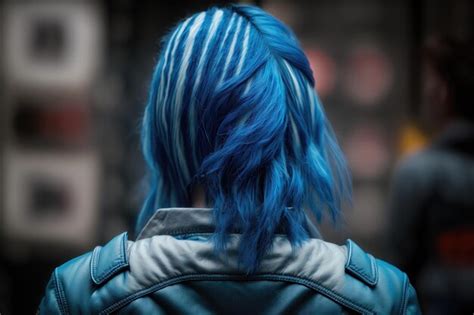 Premium Photo Hair Coloring Concept Multicolored Blue Hair Girl Rear