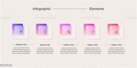 Business Process Chart Infographics With 5 Step Squares Rectangular