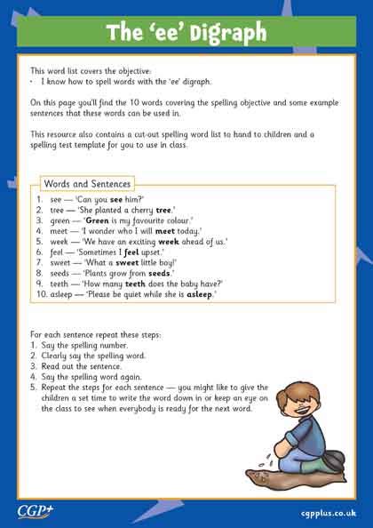 Spelling Word List — The ‘ee Digraph Year 1 Cgp Plus