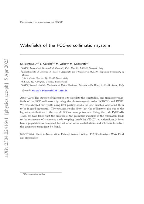 Pdf Wakefields Of The Fcc Ee Collimation System