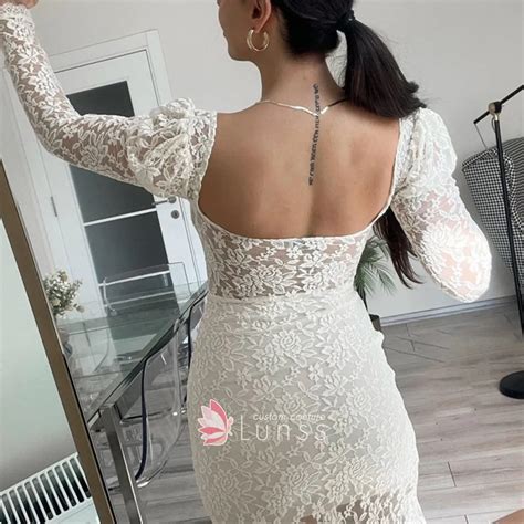 Sexy See Through Long Sleeve Lace Midi Party Dress Lunss