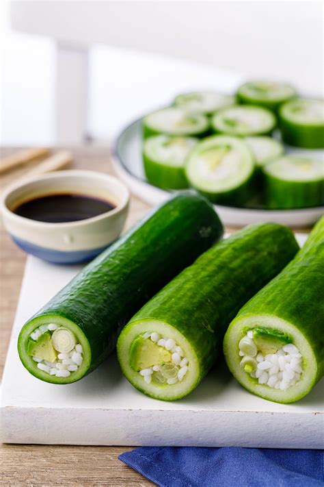 Easy Avocado Cucumber Sushi Rolls Using A Hollowed Out Cucumber Nurtured Homes