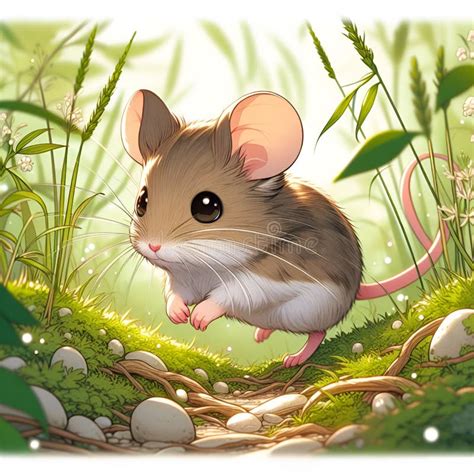 A Digital Anime Art Of A Tiny And Bravely Field Mouse In A Miniature