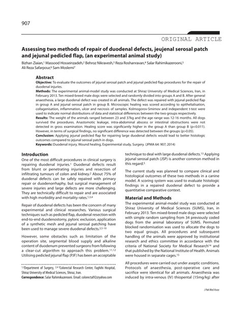Pdf Assessing Two Methods Of Repair Of Duodenal Defects Jejunal